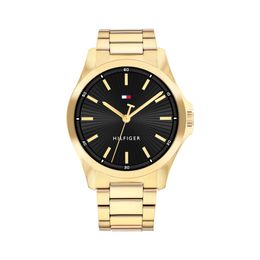 Quarzuhr Tommy Hilfiger "BRUCE", goldfarben, schwarz, Armbanduhren, Herren, Armbanduhr, Herrenuhr, Edelstahlarmband, analog