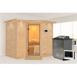 Sauna Karibu "Sanna 2", beige (naturbelassen), Bio-Kombiofen, externe Steuerung, 9 kW, Saunen, Ofen 9 kW Bio externe Strg easy
