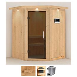 Sauna Karibu "Larin", beige (naturbelassen), Saunaofen, externe Steuerung, 9 kW, Saunen, Ofen 9 KW externe Strg easy