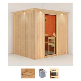 Sauna Karibu "Sodin", beige (naturbelassen), Saunaofen, integrierte Steuerung, 9 kW, Saunen, Ofen 9 kW integr. Strg