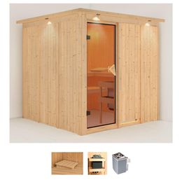 Sauna Karibu "Rodin", beige (naturbelassen), Saunaofen, integrierte Steuerung, 9 kW, Saunen, Ofen 9 kW integr. Strg