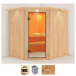 Sauna Karibu "Siirin", beige (naturbelassen), Saunaofen, integrierte Steuerung, 9 kW, Saunen, Ofen 9 kW integr. Strg