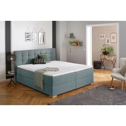 Boxbett Home Affaire "Olivet mit Bettkasten", blau (petrol), B:194cm L:230cm, Komplettbetten, in 4 Farben, 4 Breiten, 2 Matratzenarten, auch in Überlänge 220 cm