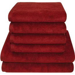 Handtuch Set Dyckhoff "City Lights", rot (rubin), Walkfrottier, Walkfrottier, Obermaterial: 100% Baumwolle, Handtuch-Sets, 4 Handt&uuml;cher (50x100cm), 2 Duscht&uuml;cher (70x140cm)