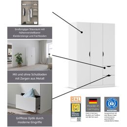 Kleiderschrank Rauch "Freising", weiß (struktureichefarben hell, weiß), B:91cm H:197cm T:54cm, Schränke, Türen mit Griffmulden