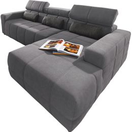 Ecksofa DOMO collection "Brandon gro&szlig;e Ausf&uuml;hrung B/T/H: 289/177/80 cm, auch in Leder und Cord", grau (dunkelgrau), B:289cm H:80cm T:175cm, Luxus-Microfaser in Antikleder-Optik (100% Polyester);Luxus-Microfaser (100% Polyester);Kunstleder SOFTLUX, Sofas, Ecksofa, mit Sitztiefenverstellung, Luxus-Microfaser, dunkelgrau