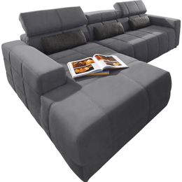 Ecksofa DOMO collection "Brandon gro&szlig;e Ausf&uuml;hrung B/T/H: 289/177/80 cm, auch in Leder und Cord", grau (dunkelgrau), B:289cm H:80cm T:175cm, Luxus-Microfaser in Antikleder-Optik (100% Polyester);Luxus-Microfaser (100% Polyester);Kunstleder SOFTLUX, Sofas, Ecksofa, mit Kopfteilverstellung, wahlweise Sitztiefenverstellung, L-Form