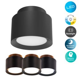 Näve NÄVE LED Deckenleuchte "Trimes", schwarz, 1, Ø 14cm H: 10cm, 1 Stk., Leuchten, rund, dimmbar, CCT per Schiebeschalter, Nachtlicht, Backlight, Memory
