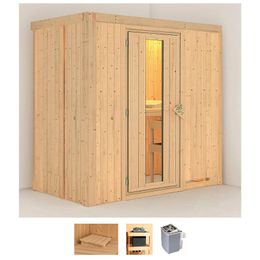Sauna Karibu "Vada", beige (naturbelassen), Saunaofen, integrierte Steuerung, 9 kW, Saunen, Ofen 9 kW integr. Strg