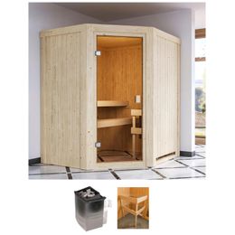 Sauna Karibu "Faurin", beige (natur), Saunaofen, integrierte Steuerung, 9 kW, Saunen, Ofen 9 kW integr. Strg