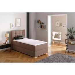 Boxbett Home Affaire "Olivet mit Bettkasten", braun (hellbraun), B:104cm L:210cm, Komplettbetten, in 4 Farben, 4 Breiten, 2 Matratzenarten, auch in Überlänge 220 cm