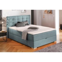 Boxbett Home Affaire "Olivet mit Bettkasten", blau (petrol), B:154cm L:230cm, Komplettbetten, in 4 Farben, 4 Breiten, 2 Matratzenarten, auch in Überlänge 220 cm