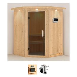 Sauna Karibu "Nanna", beige (naturbelassen), Saunaofen, externe Steuerung, 3,6 kW, Saunen, Ofen 3,6 kW externe Strg.easy