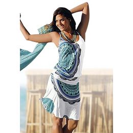 Beach Time BEACHTIME Strandkleid mehrfarbig Gr. 38 f&uuml;r Damen. V-Ausschnitt und Allover-Druck. Figurumspielend. Nachhaltig.