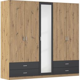 Drehtürenschrank Rauch "Kleiderschrank Schrank Garderobe Wäscheschrank BORBONA", grau (eiche artisan, graumetallic), B:226cm H:210cm T:54cm, Holzwerkstoff, Schränke, in 2 Breiten, mit Spiegel und vielen Farbkombinationen MADE IN GERMANY