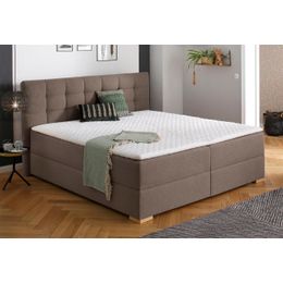 Boxbett Home Affaire "Olivet mit Bettkasten", braun (hellbraun), B:214cm L:210cm, Komplettbetten, in 4 Farben, 4 Breiten, 2 Matratzenarten, auch in Überlänge 220 cm