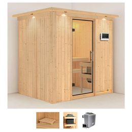 Sauna Karibu "Bedine", beige (naturbelassen), Saunaofen, externe Steuerung, 9 kW, Saunen, Ofen 9 KW externe Strg easy