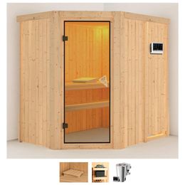 Sauna Karibu "Swantje", beige (naturbelassen), Bio-Ofen, externe Steuerung, 3,6 kW, Saunen, Ofen 3,6 kW Bio-Ofen externe Strg. easy