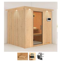Sauna Karibu "Dima", beige (naturbelassen), Saunaofen, externe Steuerung, 3,6 kW, Saunen, Ofen 3,6 kW externe Strg.easy