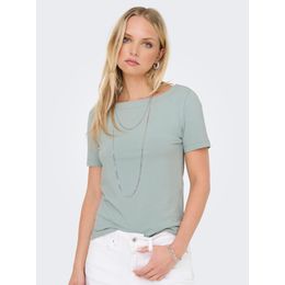 Kurzarmshirt Only "ONLLIVE LOVE LIFE S/S BOATNECK TOP JRS", Damen, Gr. L (40), blau (abyss), Jersey, Obermaterial: 95% Baumwolle, 5% Elasthan, unifarben, Rundhals, Shirts