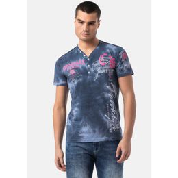 Cipo & Baxx Kurzarmshirt CIPO & BAXX, Herren, Gr. XXL, blau (navyblau), Jersey, Obermaterial: 98% Baumwolle, 2% Elasthan, bedruckt, slim fit hüftlang, V-Ausschnitt, Shirts