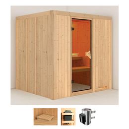 Sauna Karibu "Dima", beige (naturbelassen), Saunaofen, integrierte Steuerung, 3,6 kW, Saunen, Ofen 3,6 kW intgr. Strg