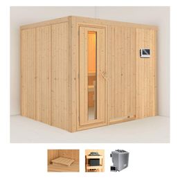 Sauna Karibu "Gitte", beige (naturbelassen), Bio-Kombiofen, externe Steuerung, 9 kW, Saunen, Ofen 9 kW Bio externe Strg easy