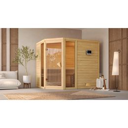 Sauna Karibu "Sina 3", beige (naturbelassen), Saunaofen, integrierte Steuerung, 9 kW, Saunen, Ofen 9 kW integr. Strg
