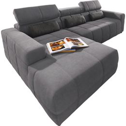 Ecksofa DOMO collection "Brandon gro&szlig;e Ausf&uuml;hrung B/T/H: 289/177/80 cm, auch in Leder und Cord", grau (dunkelgrau), B:289cm H:80cm T:175cm, Luxus-Microfaser in Antikleder-Optik (100% Polyester);Luxus-Microfaser (100% Polyester);Kunstleder SOFTLUX, Sofas, Ecksofa, mit Sitztiefenverstellung, Luxus-Microfaser, dunkelgrau