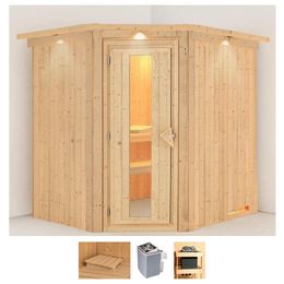 Sauna Karibu "Stine", beige (naturbelassen), Saunaofen, integrierte Steuerung, 9 kW, Saunen, Ofen 9 kW integr. Strg
