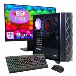 GAMEMAX PC-Komplettsystem "MegaDeal Diamond BK 2589 AMD Ryzen 5 5500 RTX 3050 16GB DDR4 1TB SSD", Energieeffizienz: E (A-G), schwarz, Microsoft Windows 11 Home (64 Bit), 16 GB RAM 1.000 GB SSD, Computer_Komplettsysteme, Windows 11 + MSI PRO MP273A Monitor, 69cm (27")