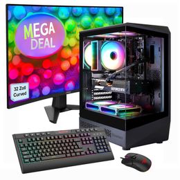 GAMEMAX PC-Komplettsystem "MegaDeal Vista COC AB 2617 Ryzen 5 7500F RTX 5060 32GB DDR5 1TB SSD", Energieeffizienz: E (A-G), schwarz, Microsoft Windows 11 Home (64 Bit), 32 GB RAM 1.000 GB SSD, Computer_Komplettsysteme, Windows 11, DDR5 RAM + MSI MAG 32C6 Curved Monitor, 80cm (32")