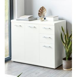 Sideboard VOGL MÖBELFABRIK "Sunny", weiß, B:100cm H:80cm T:35cm, Spanplatte, Sideboards, mit 3 Türen und 2 Schubkästen