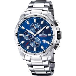 Chronograph Festina "Chronograph Sport", silber (silberfarben, blau), Armbanduhren, Herren, Armbanduhr, Quarzuhr, Herrenuhr, Stoppfunktion, Edelstahlarmband
