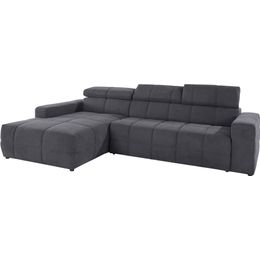 Ecksofa DOMO collection "Brandon gro&szlig;e Ausf&uuml;hrung B/T/H: 289/177/80 cm, auch in Leder und Cord", grau (dunkelgrau), B:289cm H:80cm T:175cm, Luxus-Microfaser in Antikleder-Optik (100% Polyester);Luxus-Microfaser (100% Polyester);Kunstleder SOFTLUX, Sofas, Ecksofa, mit Kopfteilverstellung, wahlweise Sitztiefenverstellung, L-Form