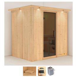 Sauna Karibu "Bedine", beige (naturbelassen), Saunaofen, integrierte Steuerung, 9 kW, Saunen, Ofen 9 kW integr. Strg