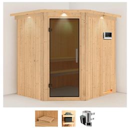 Sauna Karibu "Laila", beige (naturbelassen), Saunaofen, externe Steuerung, 3,6 kW, Saunen, Ofen 3,6 kW externe Strg.easy