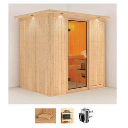 Sauna Karibu "Finja", beige (naturbelassen), Saunaofen, integrierte Steuerung, 3,6 kW, Saunen, Ofen 3,6 kW intgr. Strg