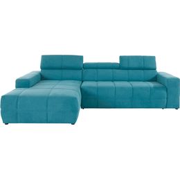 Ecksofa DOMO collection "Brandon gro&szlig;e Ausf&uuml;hrung B/T/H: 289/177/80 cm, auch in Leder und Cord", blau (t&uuml;rkis), B:289cm H:80cm T:175cm, Luxus-Microfaser in Antikleder-Optik (100% Polyester);Luxus-Microfaser (100% Polyester);Kunstleder SOFTLUX, Sofas, Ecksofa, mit Kopfteilverstellung, wahlweise Sitztiefenverstellung, L-Form