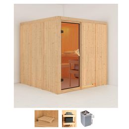 Sauna Karibu "Rodin", beige (naturbelassen), Saunaofen, integrierte Steuerung, 8 kW, Saunen, Ofen 9 kW integr. Strg