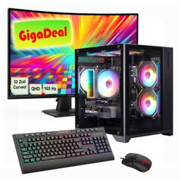 GAMEMAX PC-Komplettsystem "GigaDeal Infinity Mini 2581 Ryzen 5 7500F RTX 5060Ti 32GB DDR5 1TB SSD", Energieeffizienz: F (A-G), schwarz, Microsoft Windows 11 Home (64 Bit), 32 GB RAM 1.000 GB SSD, Computer_Komplettsysteme, Windows 11 + Gigabyte GS32QC LED-Monitor Curved, 80 cm (32")