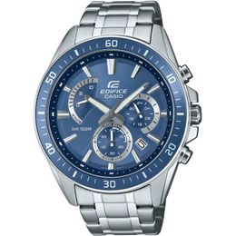 Chronograph CASIO EDIFICE, silber (rauchblau, silberfarben), Armbanduhren, Herren, Quarzuhr,Armbanduhr,Herrenuhr, bis 10bar wasserdicht, Edelstahlarmband