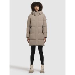 Steppjacke Khujo "HAYA MATT", Damen, Gr. XL, beige (graubeige), 100% Polyester, unifarben, regular fit ca. Mitte Oberschenkel, eingesetzt elastischer Bund mit Windstopper, Jacken