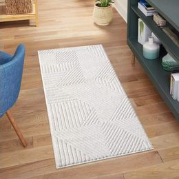 Teppich Carpet City "LOUNGE 0632", beige (creme), B:80cm H:15mm L:150cm, Obermaterial: 100% Polyester, Teppiche, Kurzflor-Teppich Modern, Hoch-Tief-Struktur, Wohnzimmer, Schlafzimmer