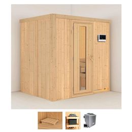 Sauna Karibu "Bedine", beige (naturbelassen), Bio-Kombiofen, externe Steuerung, 9 kW, Saunen, Ofen 9 kW Bio externe Strg easy