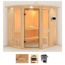 Sauna Karibu "Aline 1", beige (naturbelassen), Saunaofen, externe Steuerung, 9 kW, Saunen, Ofen 9 KW externe Strg easy
