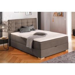 Boxbett Home Affaire "Olivet mit Bettkasten", braun (hellbraun), B:154cm L:210cm, Komplettbetten, in 4 Farben, 4 Breiten, 2 Matratzenarten, auch in Überlänge 220 cm