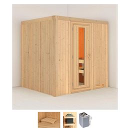 Sauna Karibu "Sodin", beige (naturbelassen), Saunaofen, integrierte Steuerung, 9 kW, Saunen, Ofen 9 kW integr. Strg