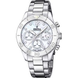Chronograph Festina "Boyfriend Collection", silber (silberfarben, perlmuttfarben), Armbanduhren, Damen, Armbanduhr, Quarzuhr, Damenuhr, Stoppfunktion, Edelstahlarmband