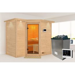 Sauna Karibu "Sanna 2", beige (naturbelassen), Saunaofen, externe Steuerung, 9 kW, Saunen, Ofen 9 KW externe Strg easy
